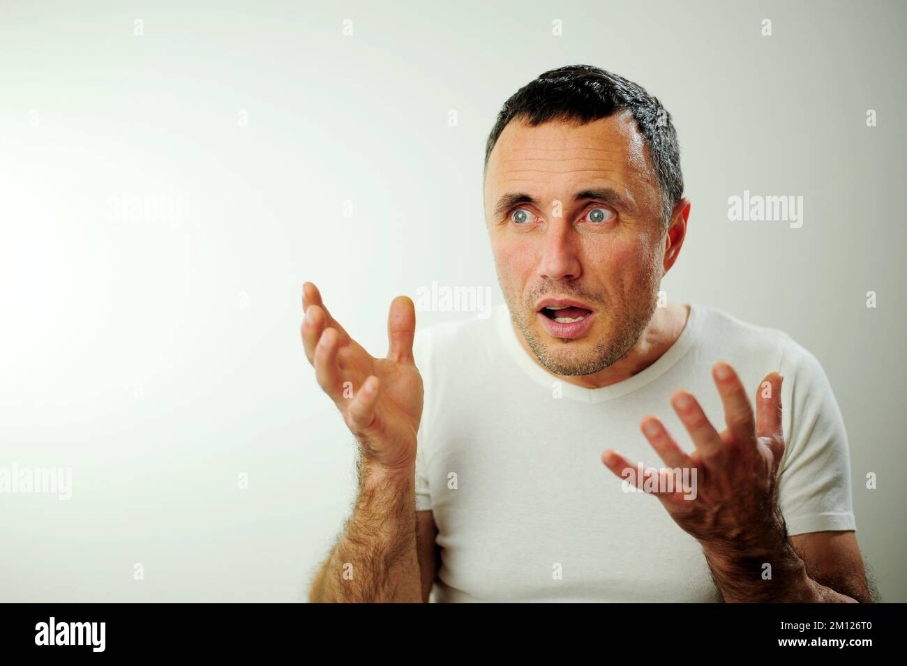 portrait emotional guy feeling sinking heart shortness of breath about ...