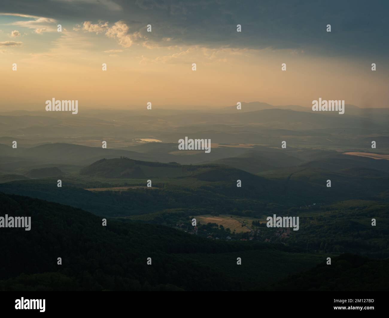Aerial view of hungarian european village in Matra region, hills ...