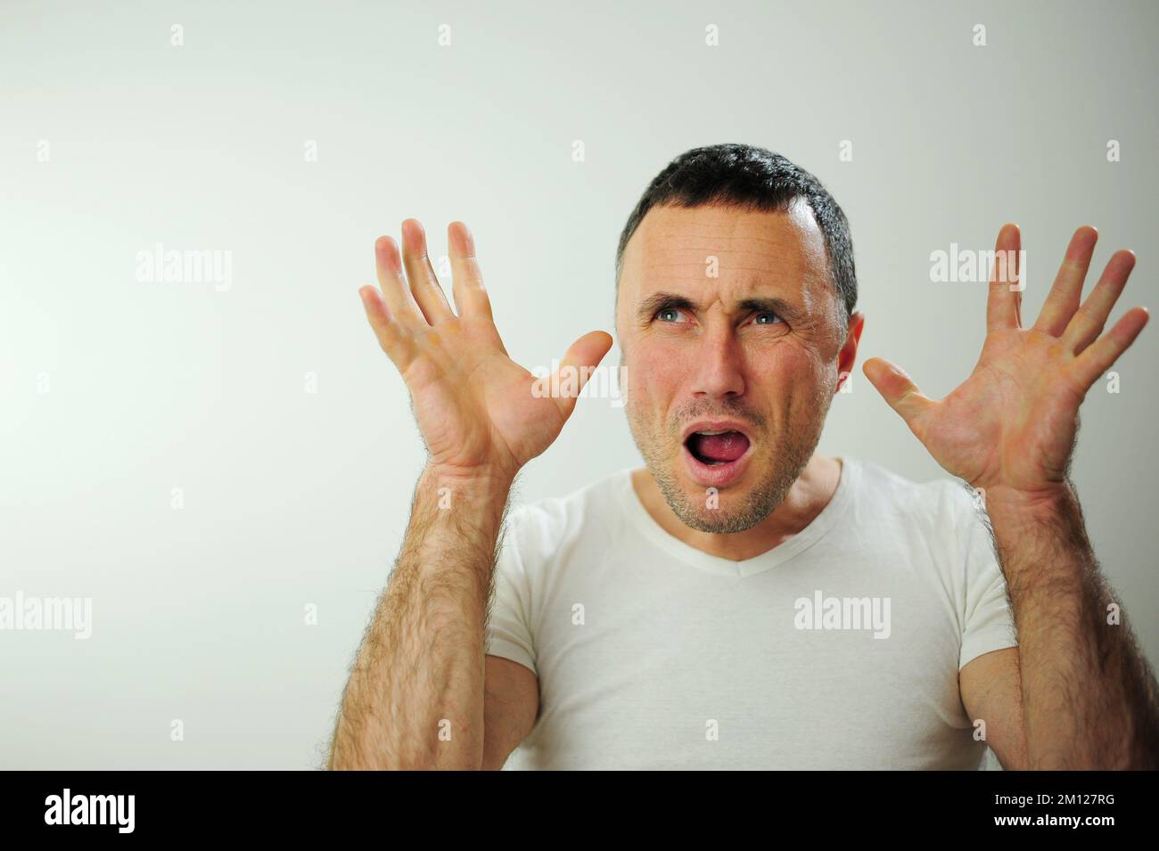 portrait emotional guy feeling sinking heart shortness of breath about ...