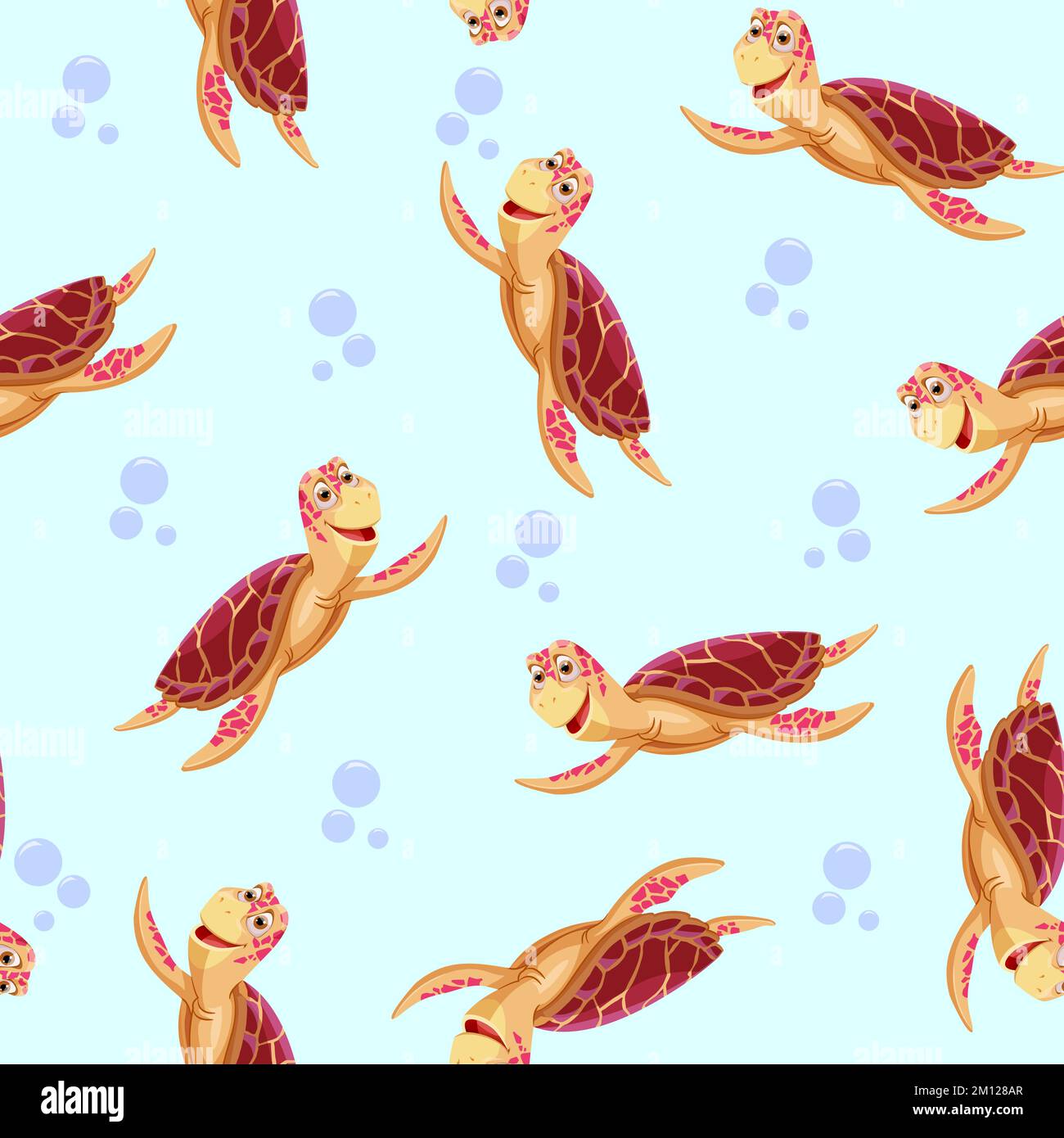 Beautiful pattern with water turtles underwater in cartoon style for ...