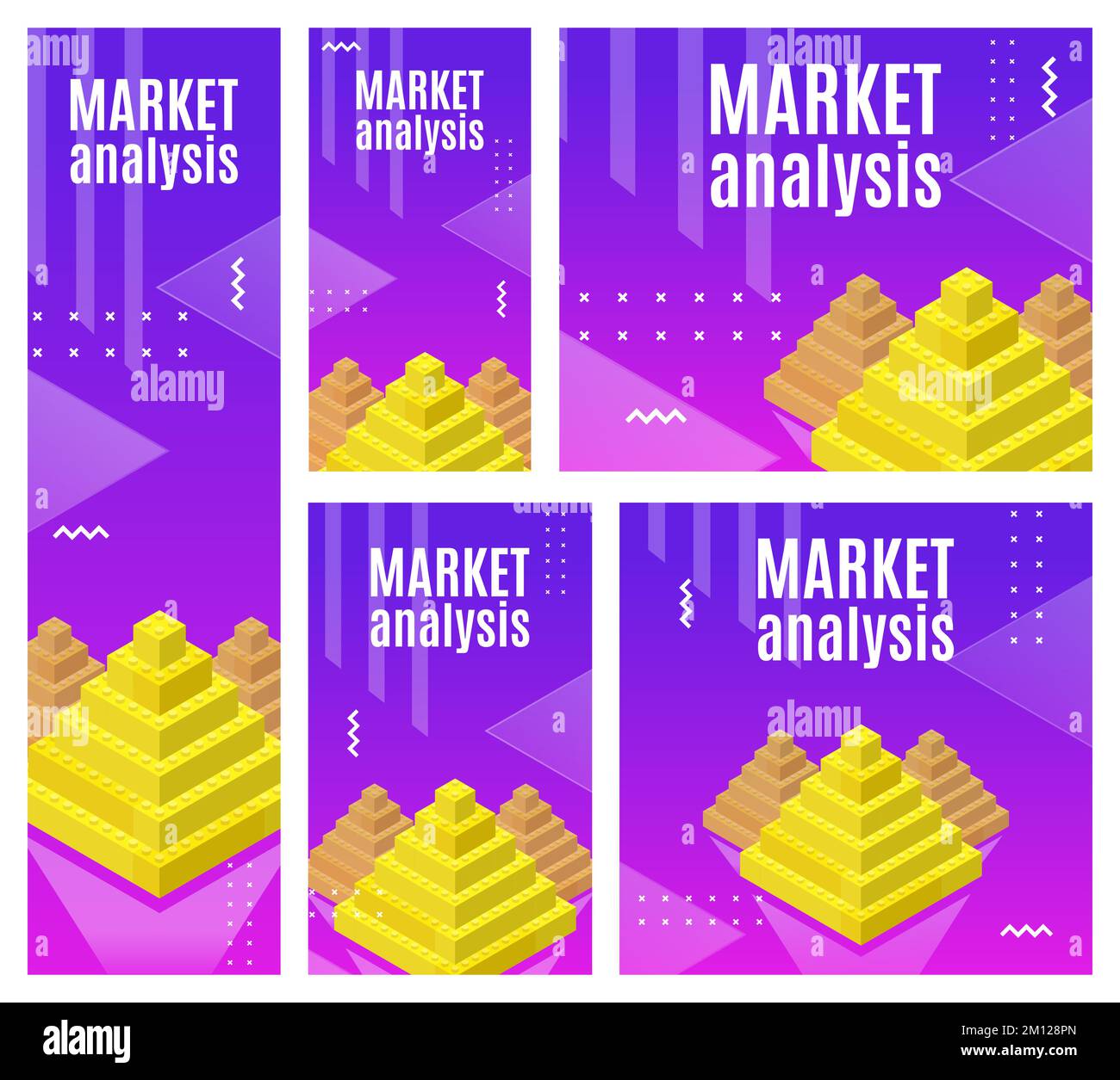 A set of vertical banners in popular sizes to analyze markets for print ...