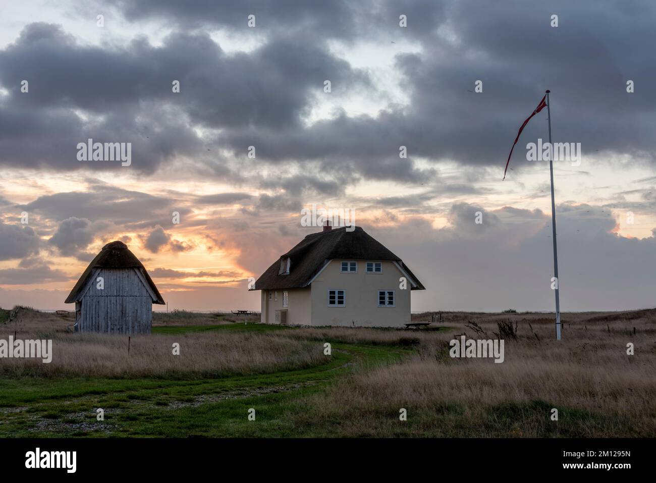 Traditional Danish house for sunrise, Rømø island, Syddanmark, Denmark ...