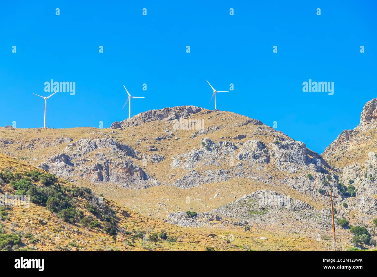 Wind turbines generating electricity, Kerames, Rethymno, Southern Crete ...