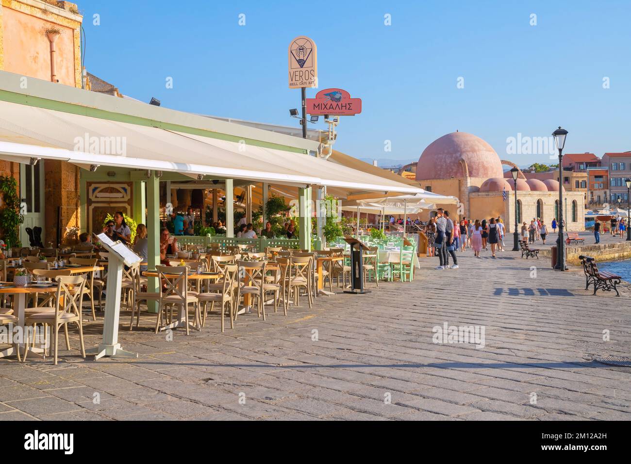 Venetian Harbour promenade, Chania, Crete, Greek Islands, Greece Stock ...