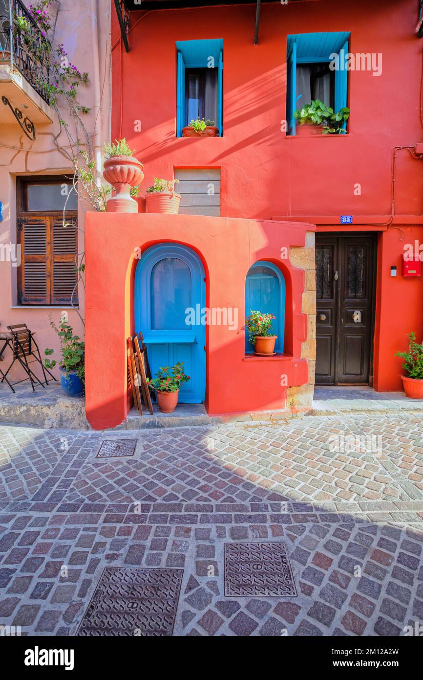 Colourful House, Chania, Crete, Greek Islands, Greece Stock Photo - Alamy