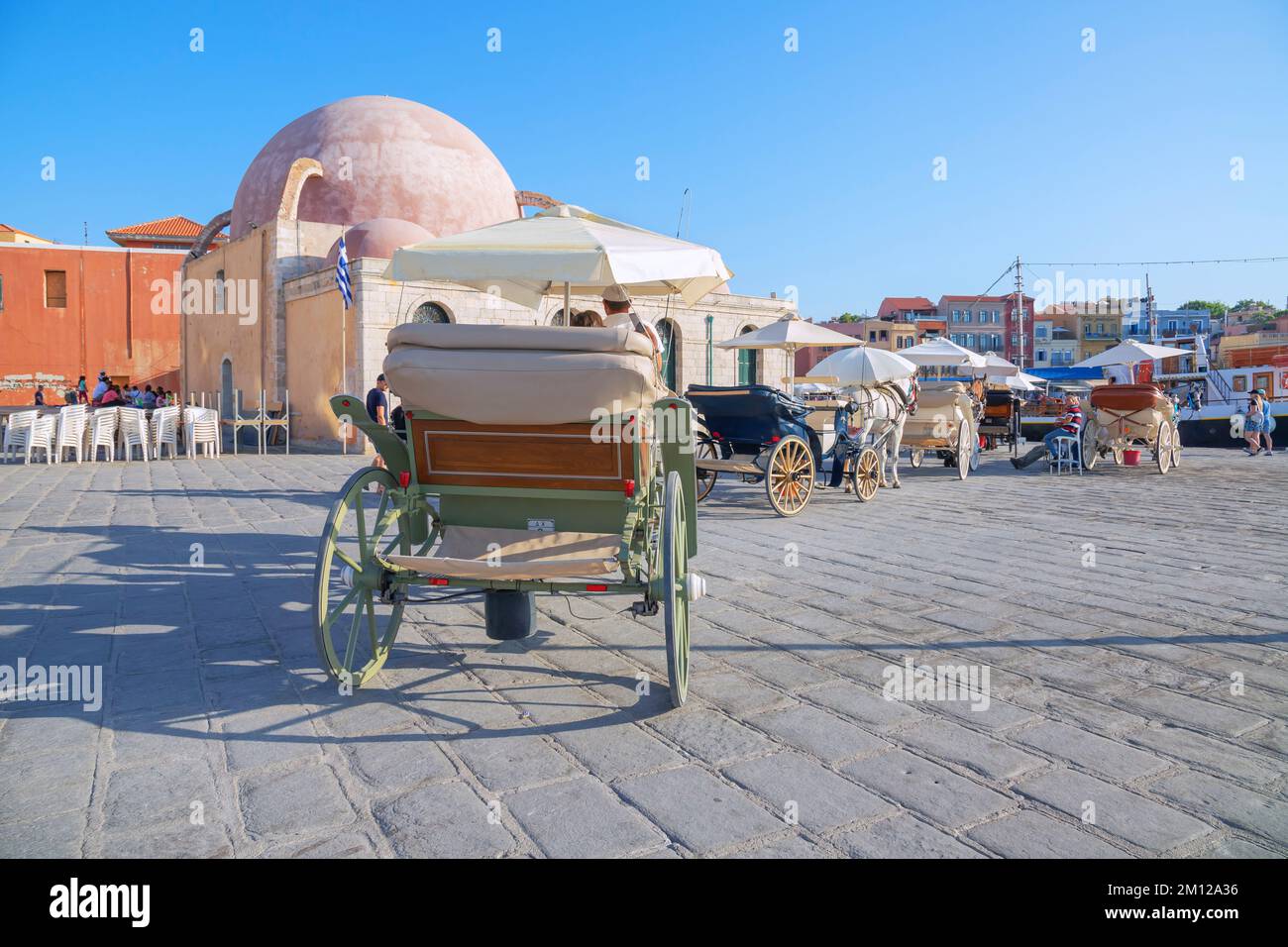 Horse-drawn carriage, Chania, Crete, Greek Islands, Greece Stock Photo ...