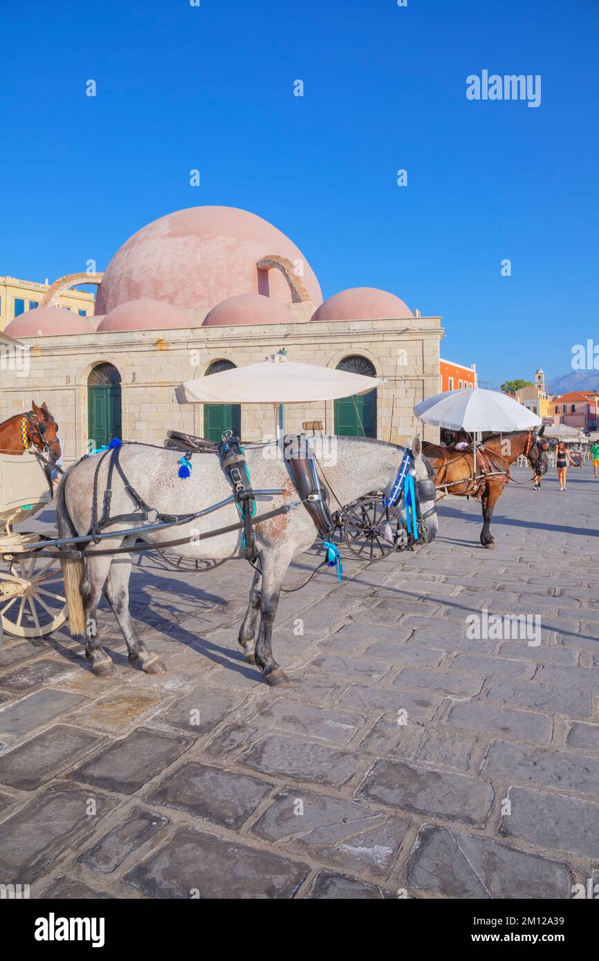Horse-drawn carriage, Chania, Crete, Greek Islands, Greece Stock Photo ...