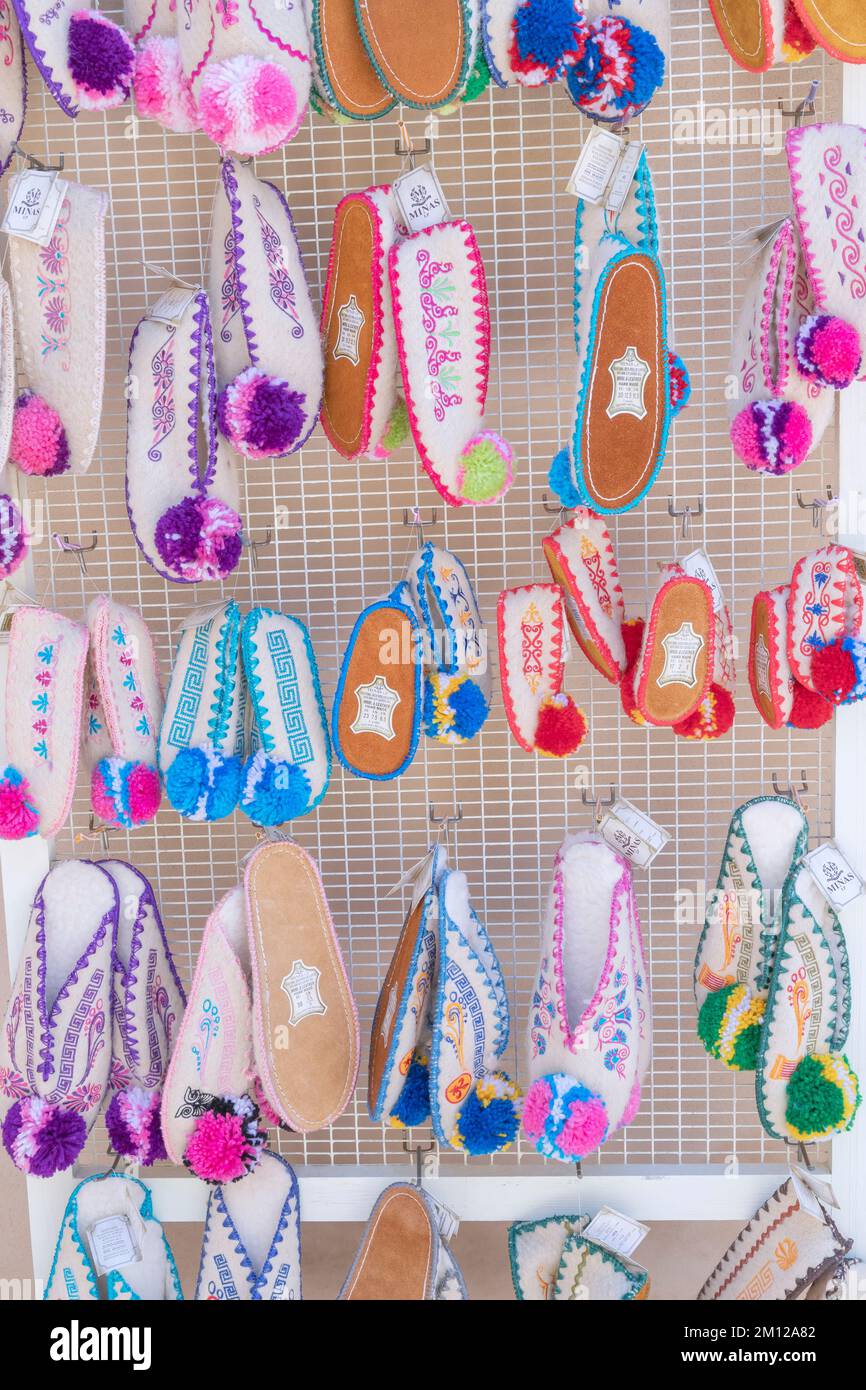 Handmade slippers for sale, Chania, Crete, Greek Islands, Greece Stock ...