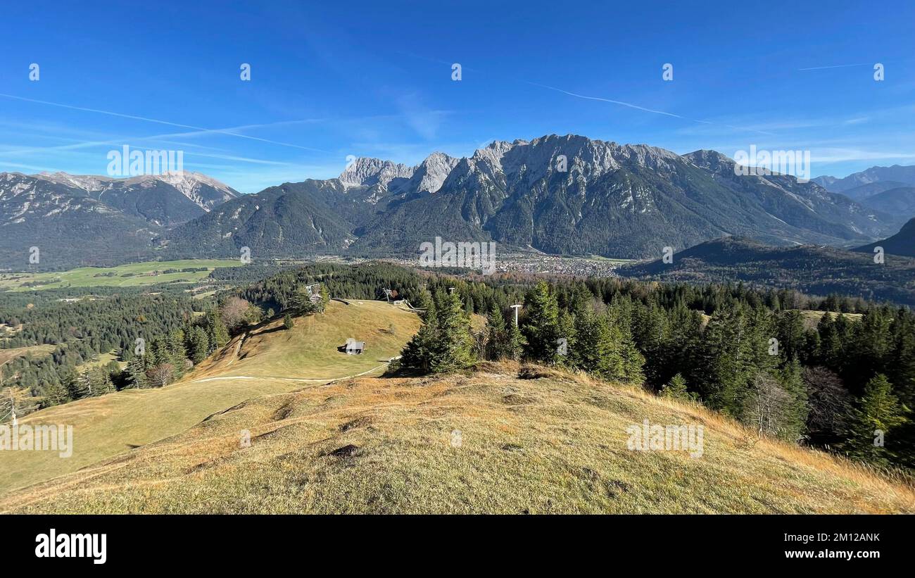 Panoramic view from Kranzberg in Mittenwald into the Upper Isar Valley ...