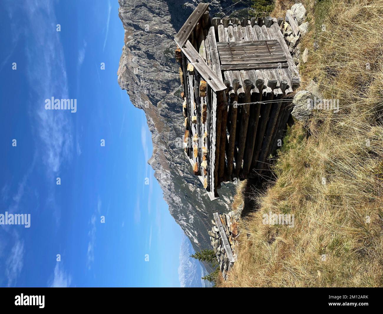 Hay barn at hiking trail in hiking area Elfer, Stubaital, Neustift ...