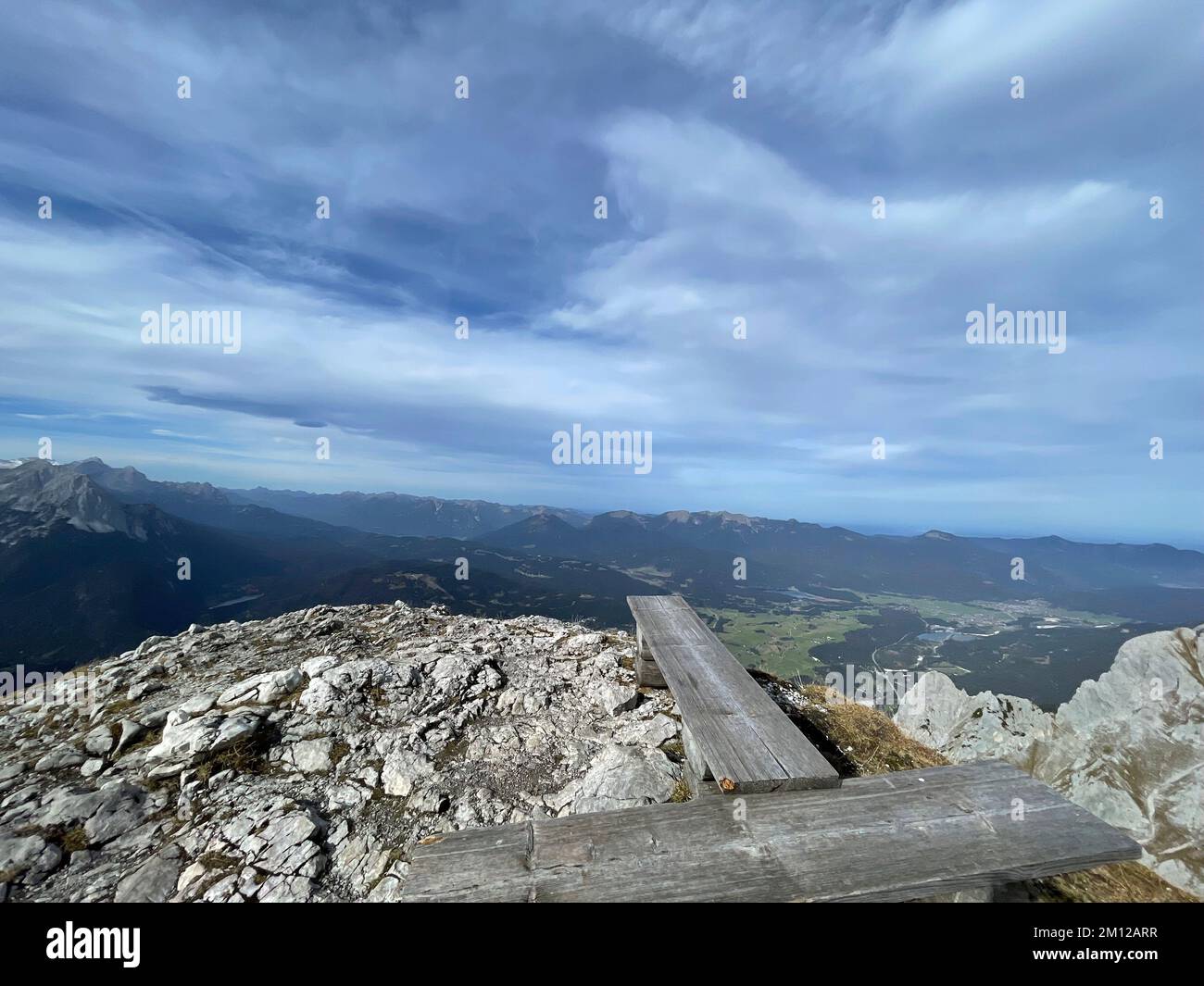 View from the Karwendel mountain station into the Upper Isar Valley ...