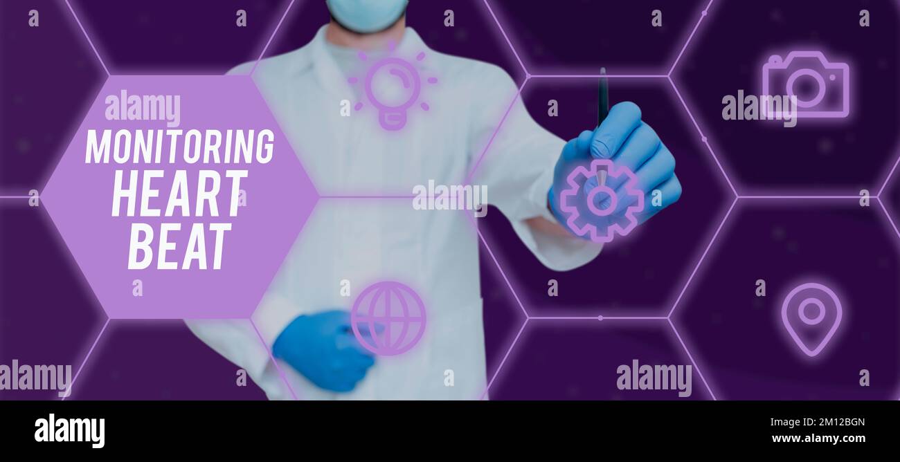 Text sign showing Monitoring Heart Beat. Business overview Measure or ...
