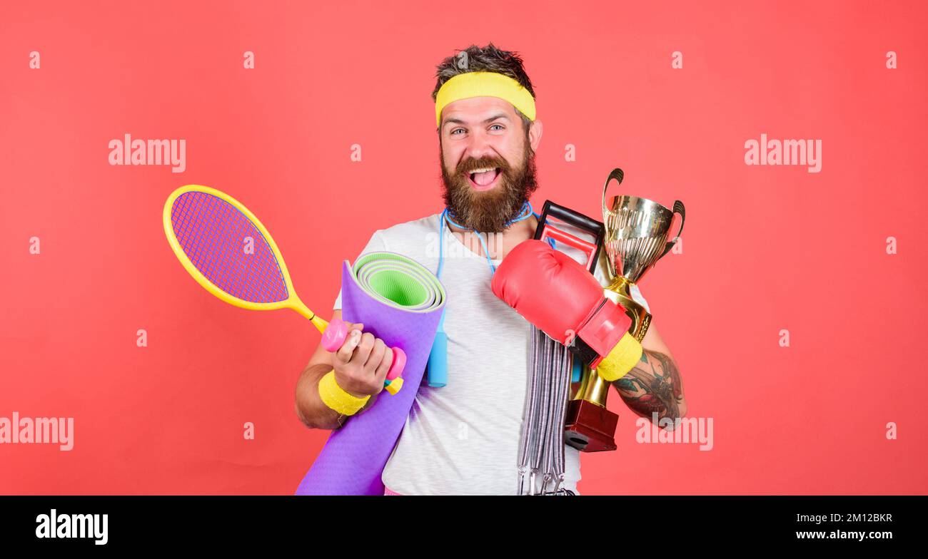 Sport lifestyle concept. My goal is health. Sport shop assortment. Man ...