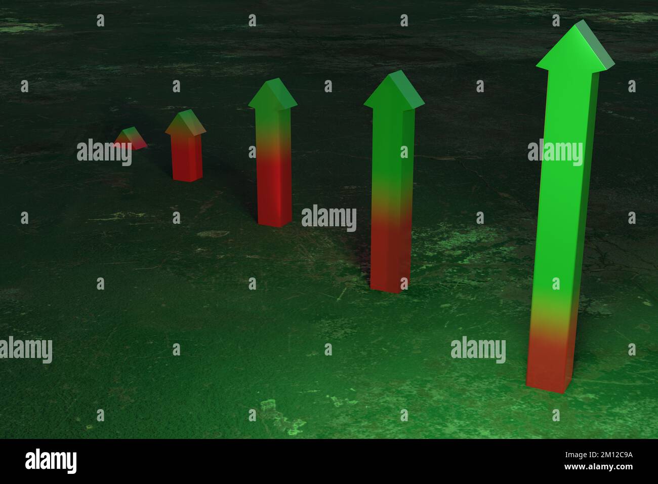 3d rendering of bar graph with arrows showing potential for growth ...