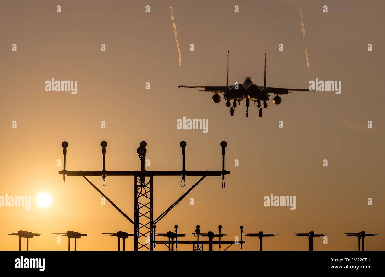 F-15 Eagle Modern Fighter Jet landing with dramatic angles returning ...
