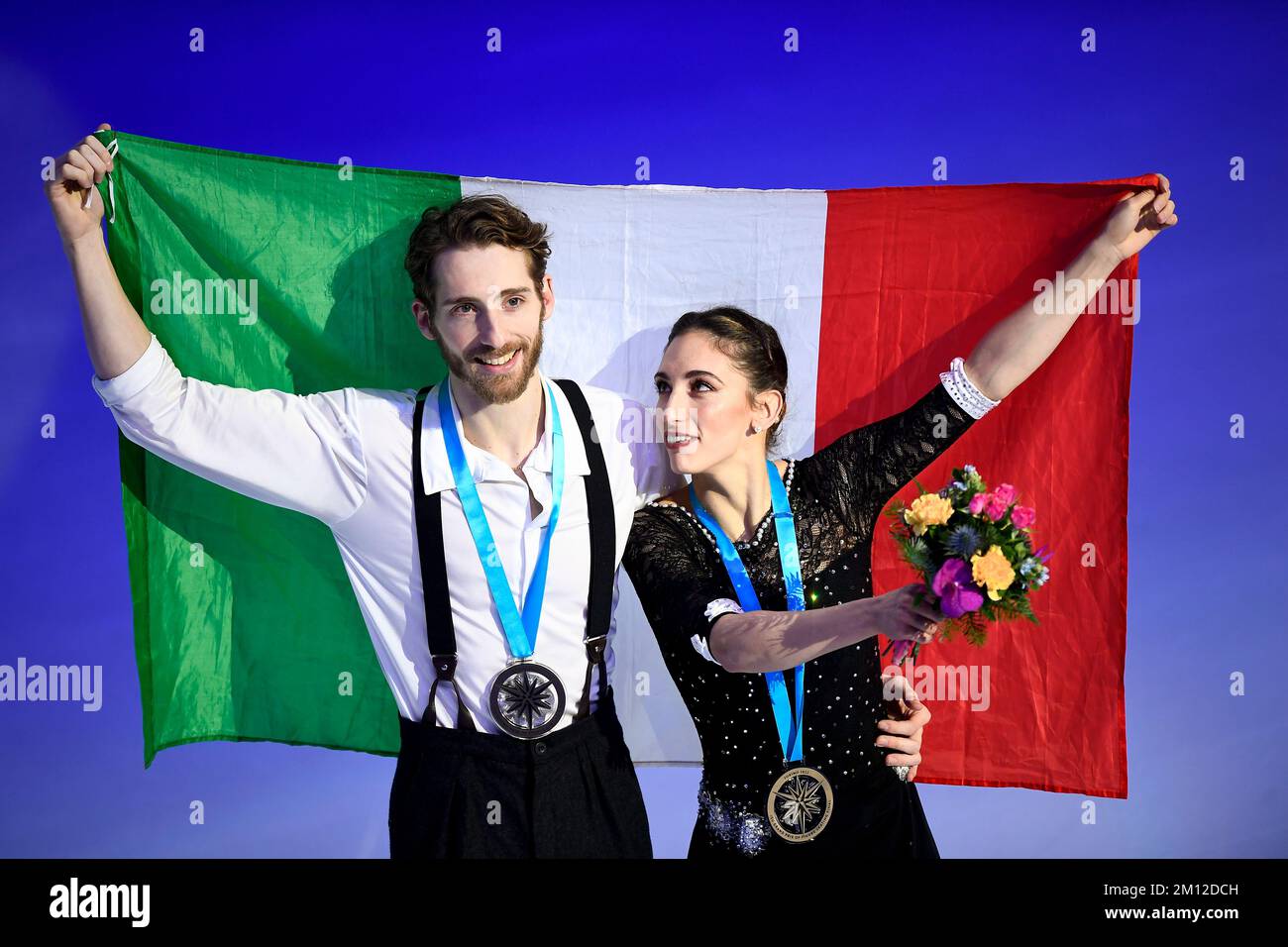 Turin, Italy. 09 December 2022. Sara Conti and Niccolo Macii celebrate ...