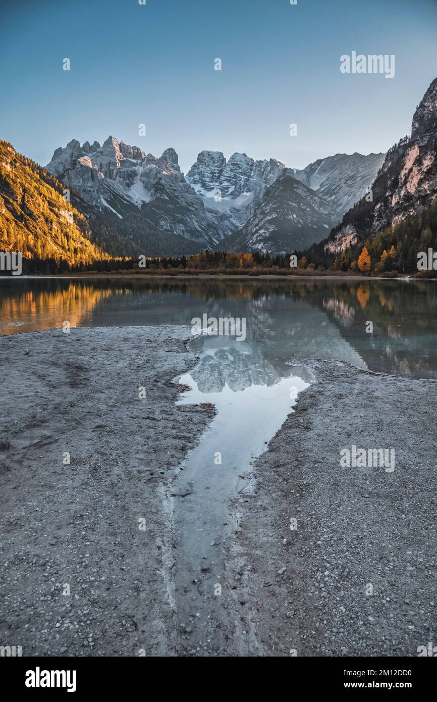 Italy, South Tyrol, Dobbiaco / Toblach. The Landro lake / Dürrensee ...