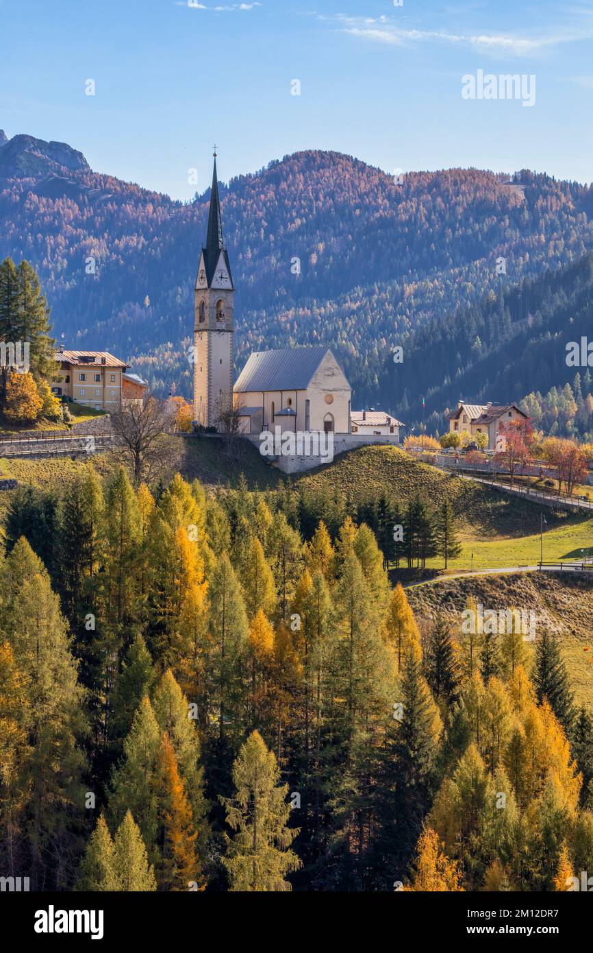 Italy, Veneto, Belluno, the village of Selva di Cadore in autumn ...