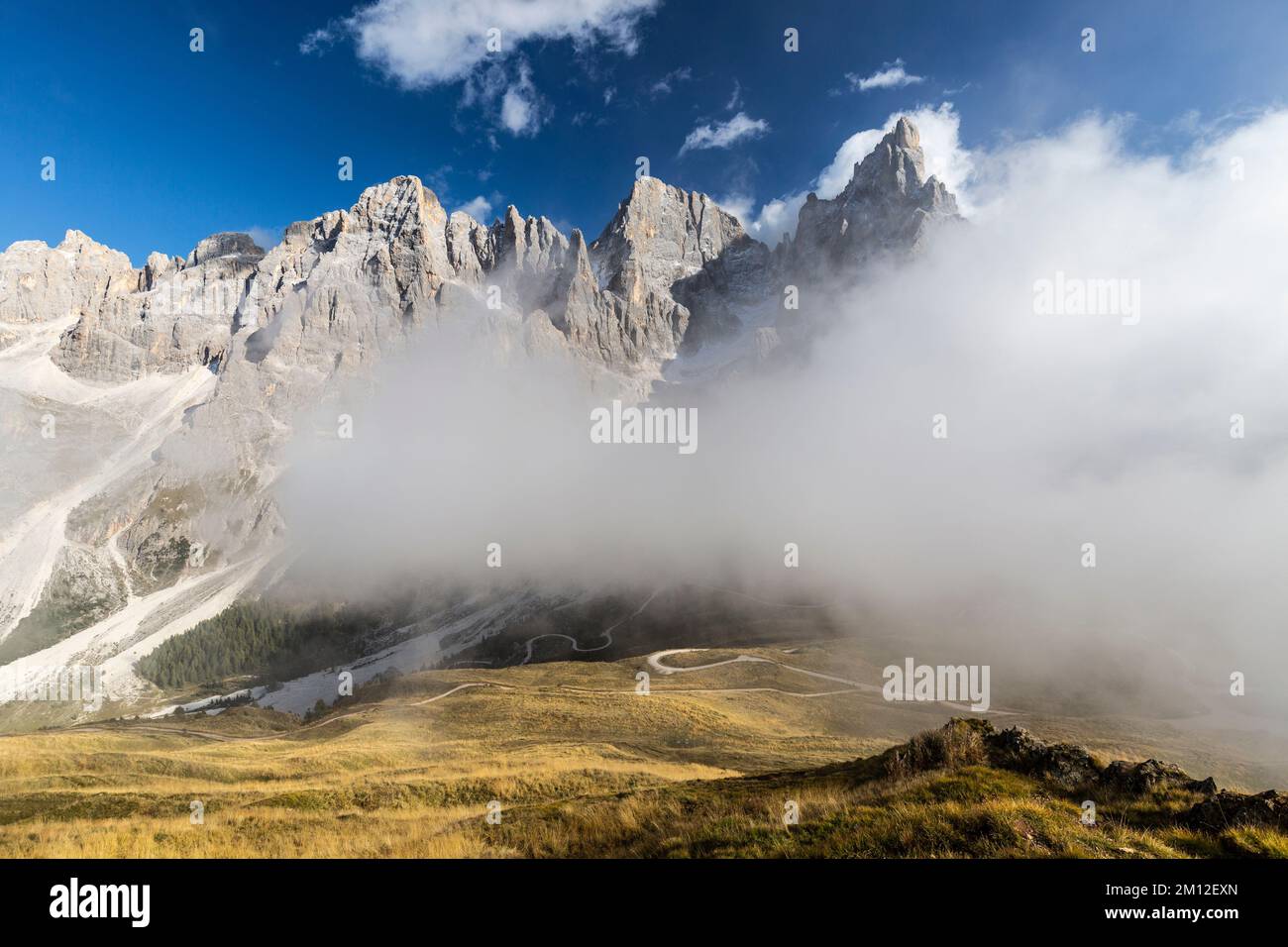 Europe, Italy, Alps, Dolomites, Mountains, Passo Rolle. Pale di San ...
