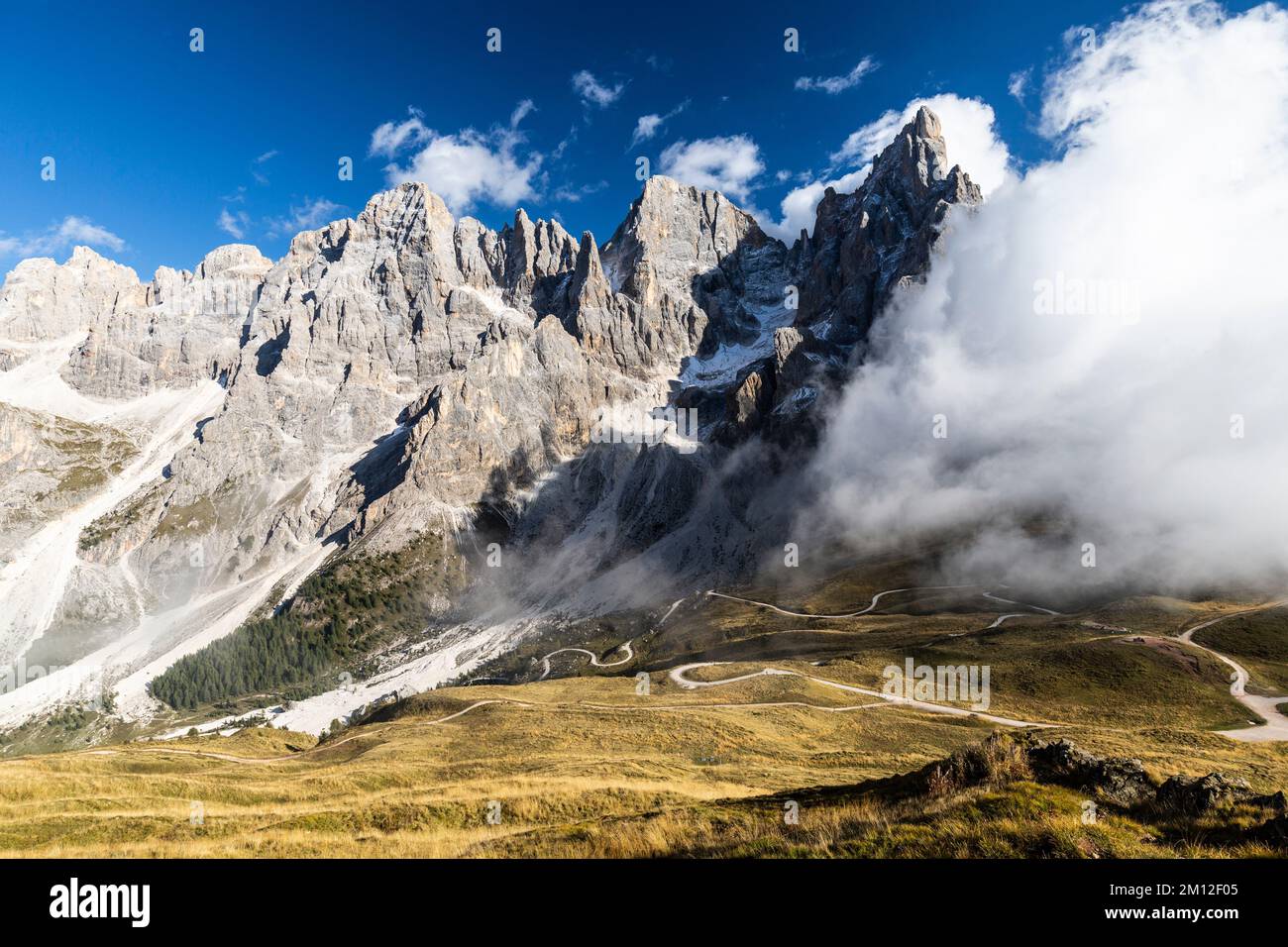 Europe, Italy, Alps, Dolomites, Mountains, Passo Rolle. Pale di San ...