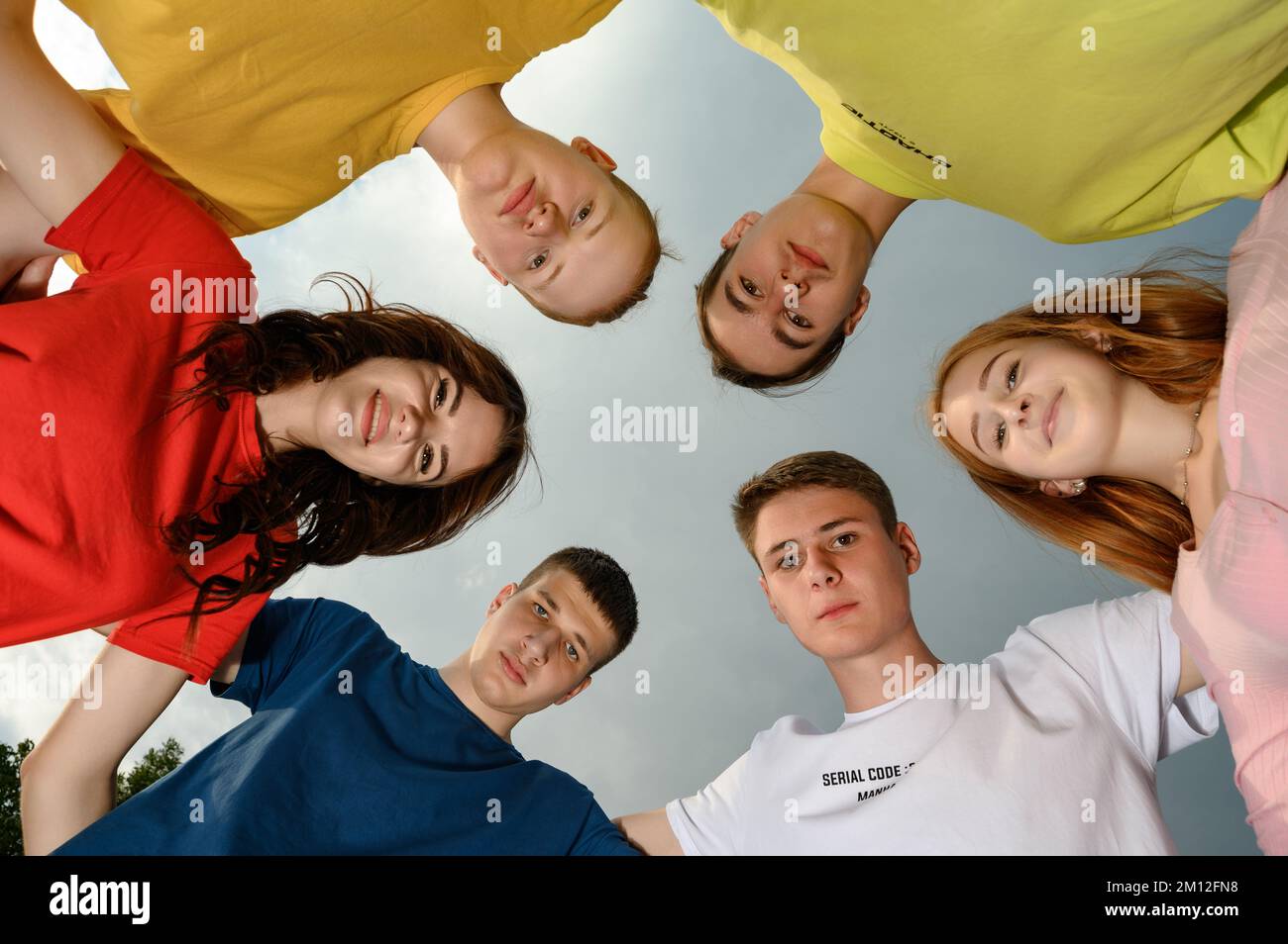 Ivano-Frankivsk, Ukraine, July 14, 2022: happy children made a circle ...