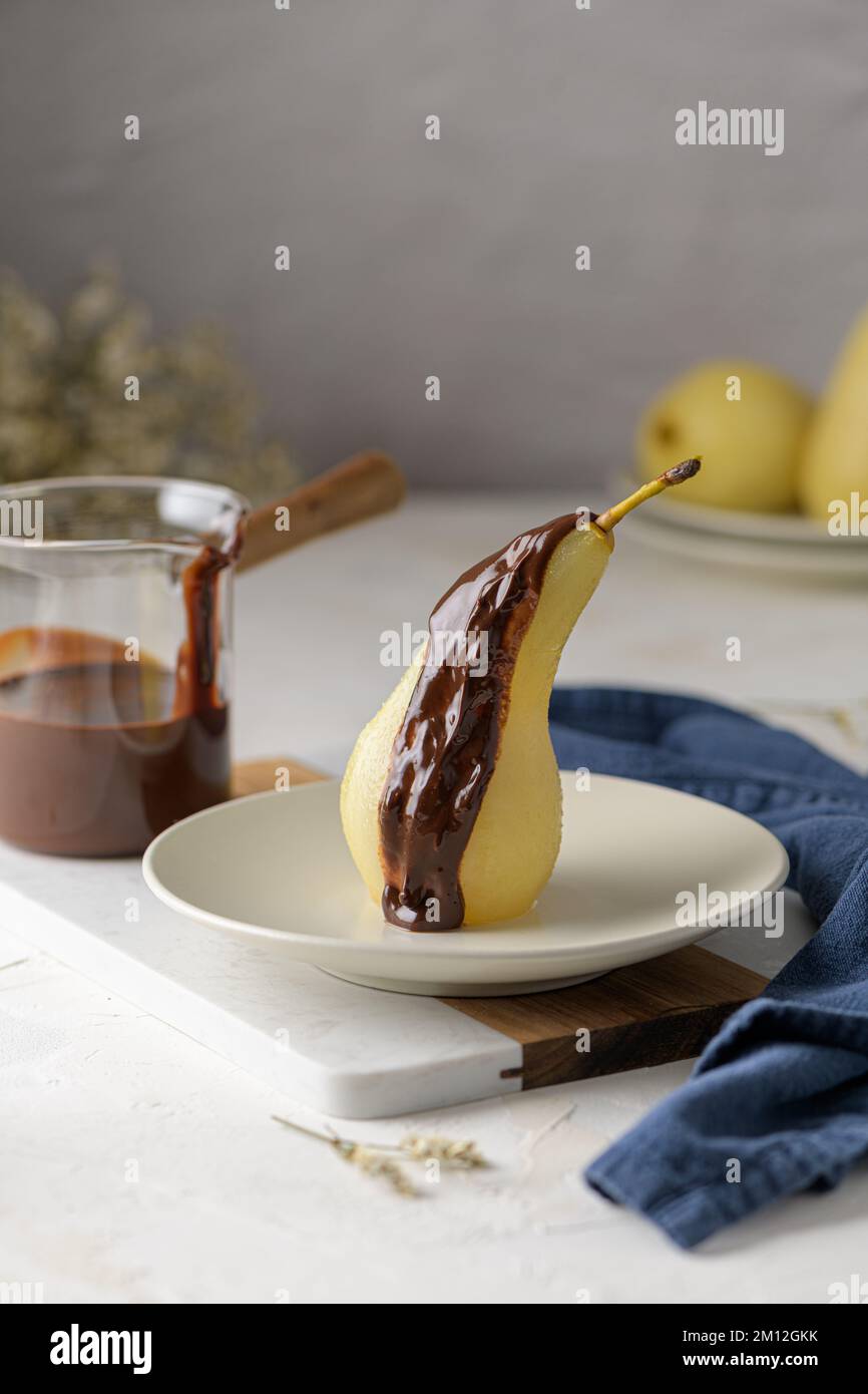 Poire belle Helene - French dessert made from poached pears served with ...