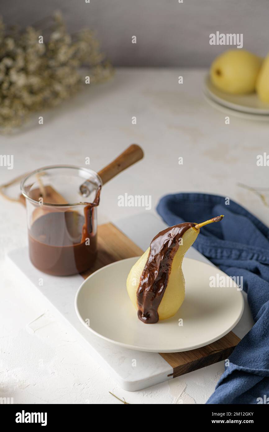 Poire belle Helene - French dessert made from poached pears served with ...