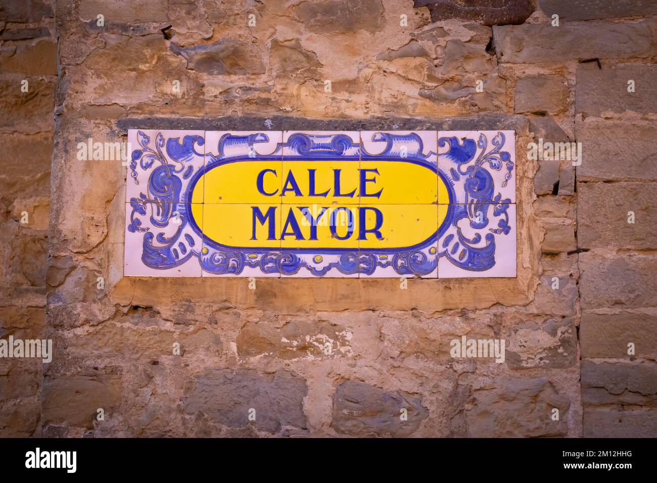 Calle Mayor (Main Street) street sign. Jaca, Aragón, Spain Stock Photo ...