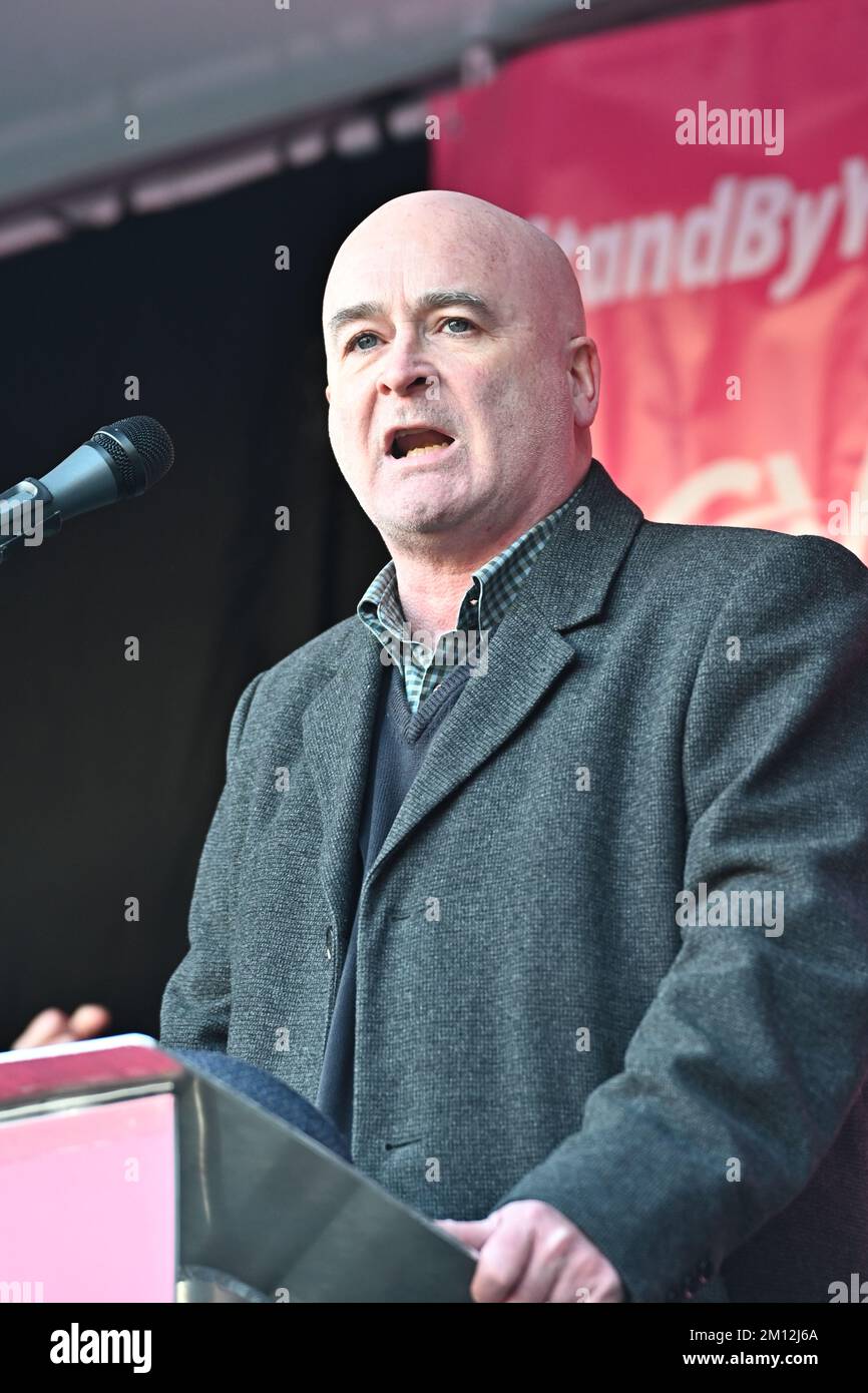 London, UK. 9th December 2022. Speaker Mick Lynch is a Secretary ...