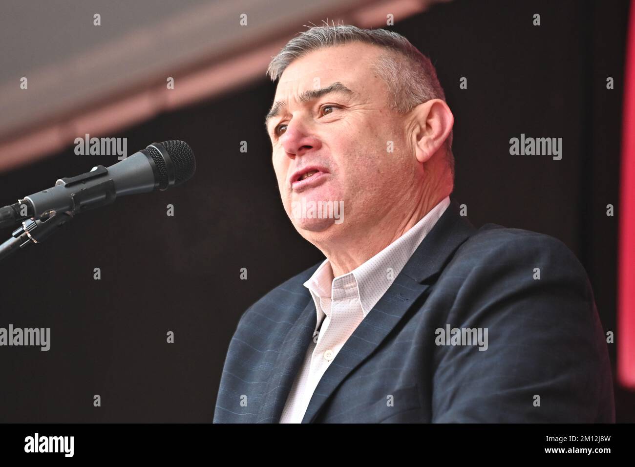 London, UK. 9th December 2022. Speaker at the Royal Mail workers ...