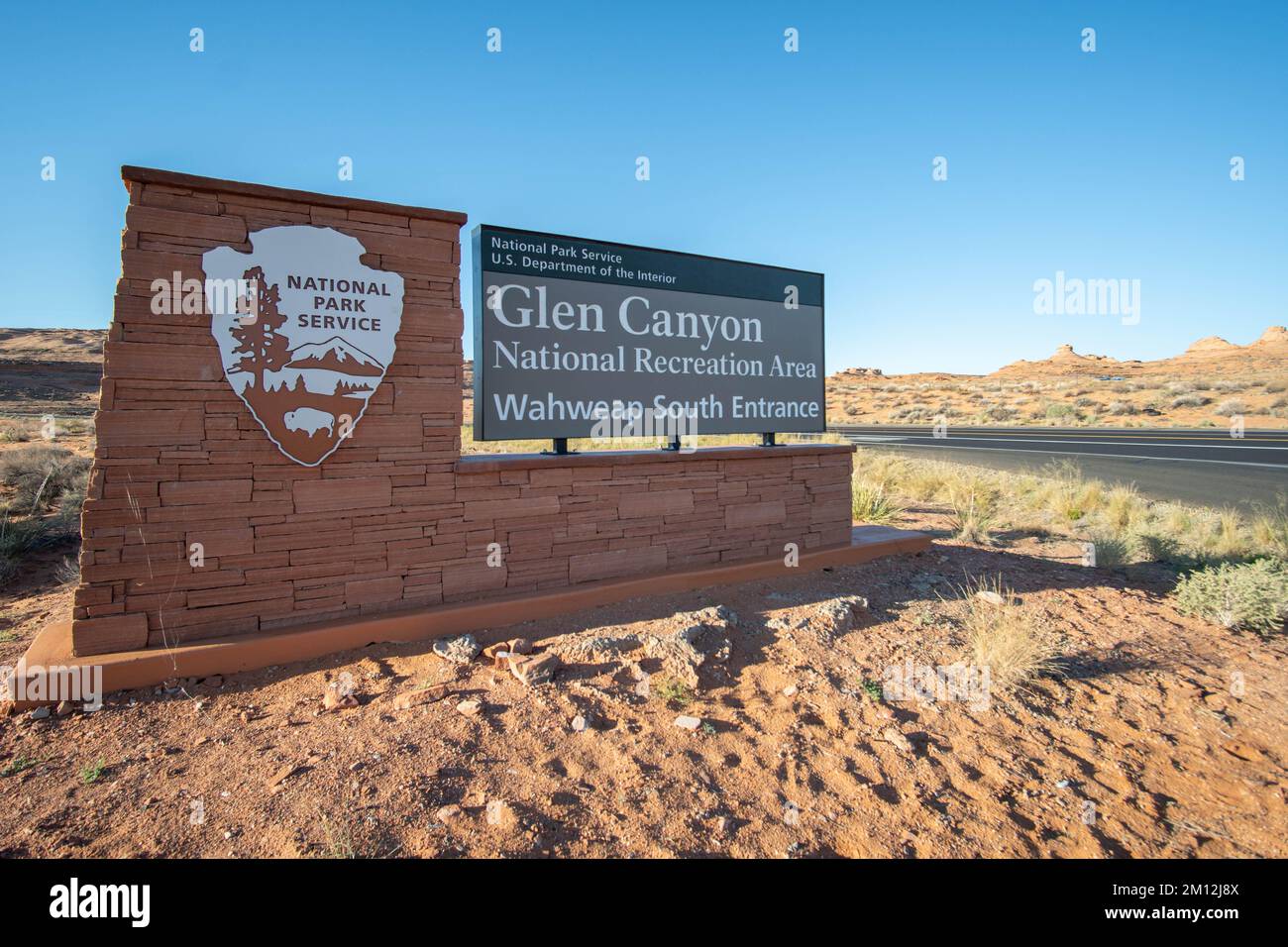 The large Glen Canyon National Recreation Area sign in Page, Arizona ...