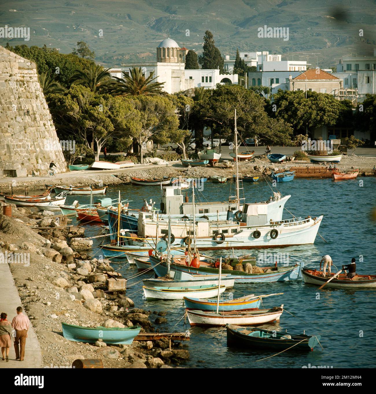 Port of Kos, Dodecanese, Greece, historical photo, around 1970, Europe ...