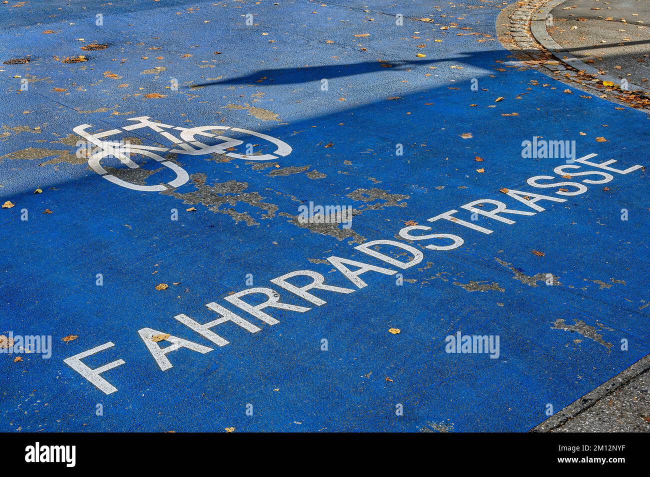 Road marking, lettering and symbol, bicycle lane, Kempten, Allgäu ...
