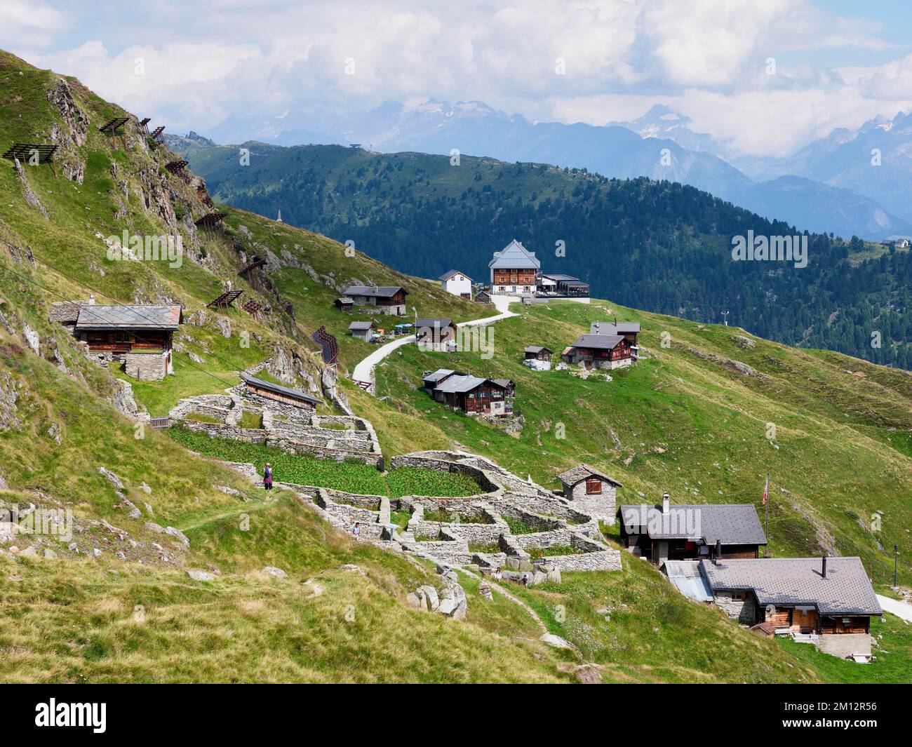 Enclosure made of dry stone walls for traditional alpine pasture ...