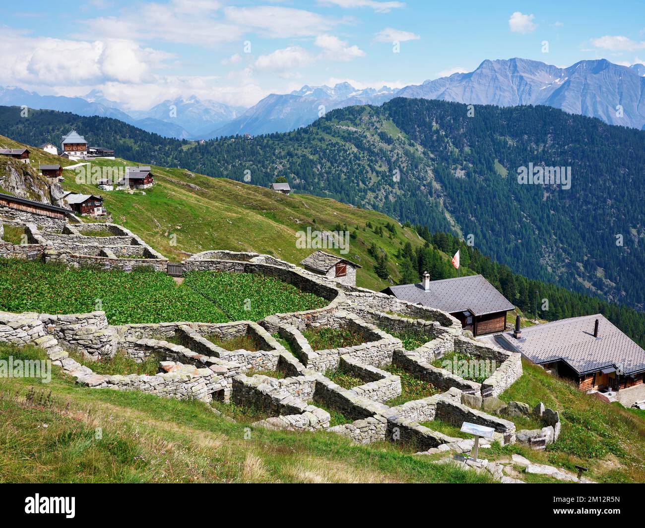 Enclosure made of dry stone walls for traditional alpine pasture ...