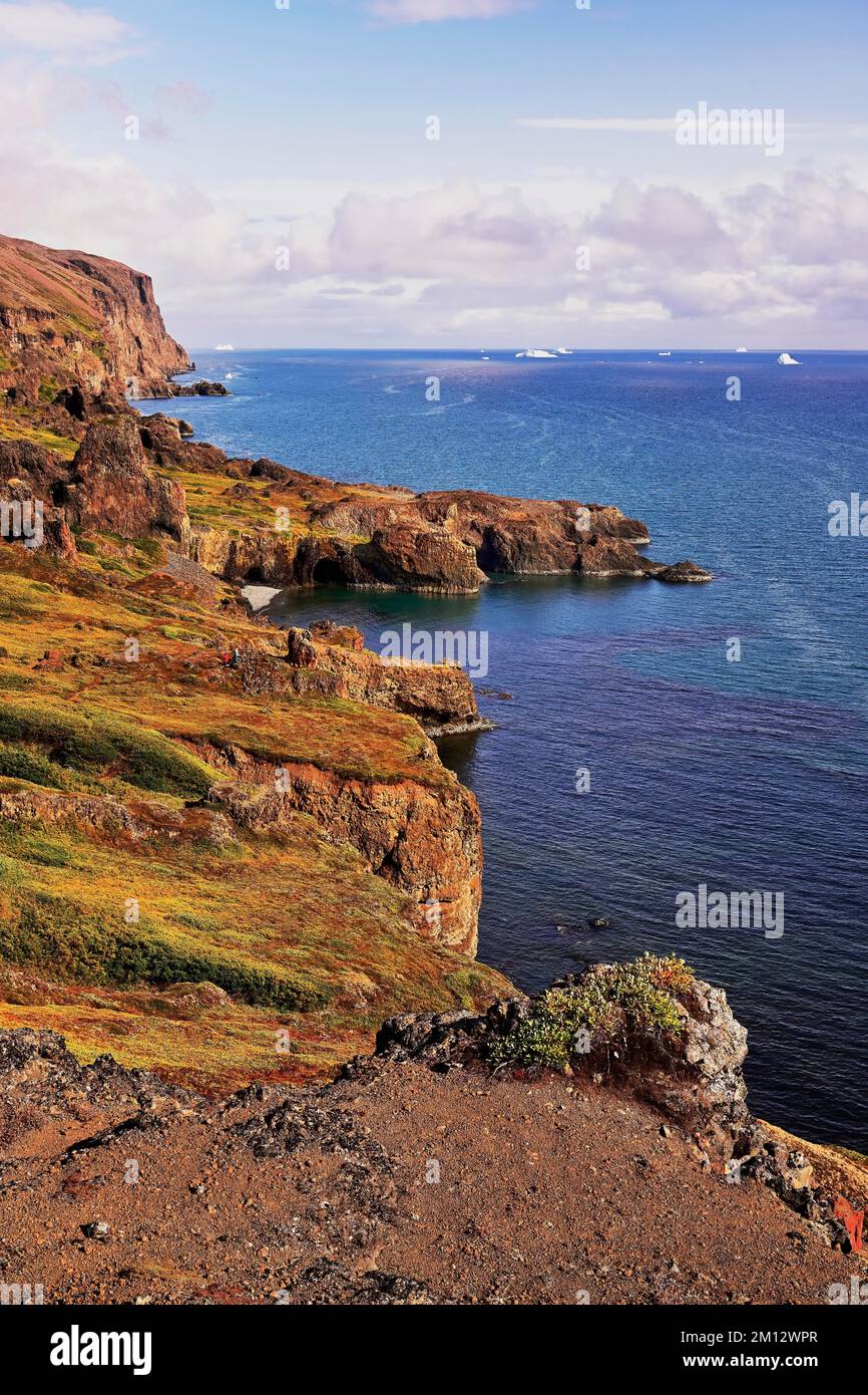 Basalt rock on the coast, Qeqertarsuaq, Disko Island, West Greenland ...