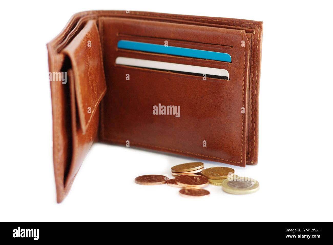 Open Purse on a White Background With Scattered Coins Stock Photo - Alamy