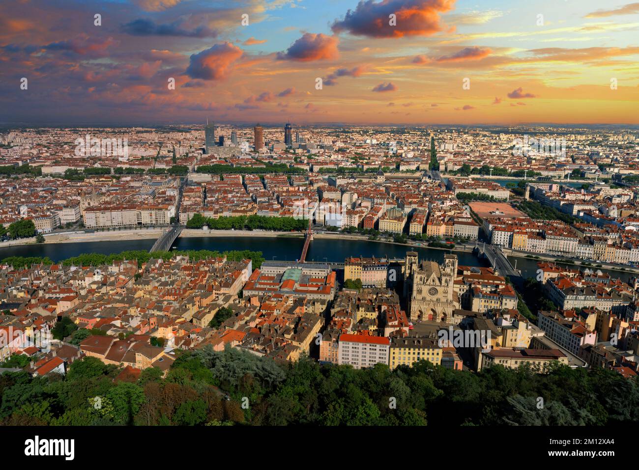 Sunset on Lyon city, France Stock Photo - Alamy