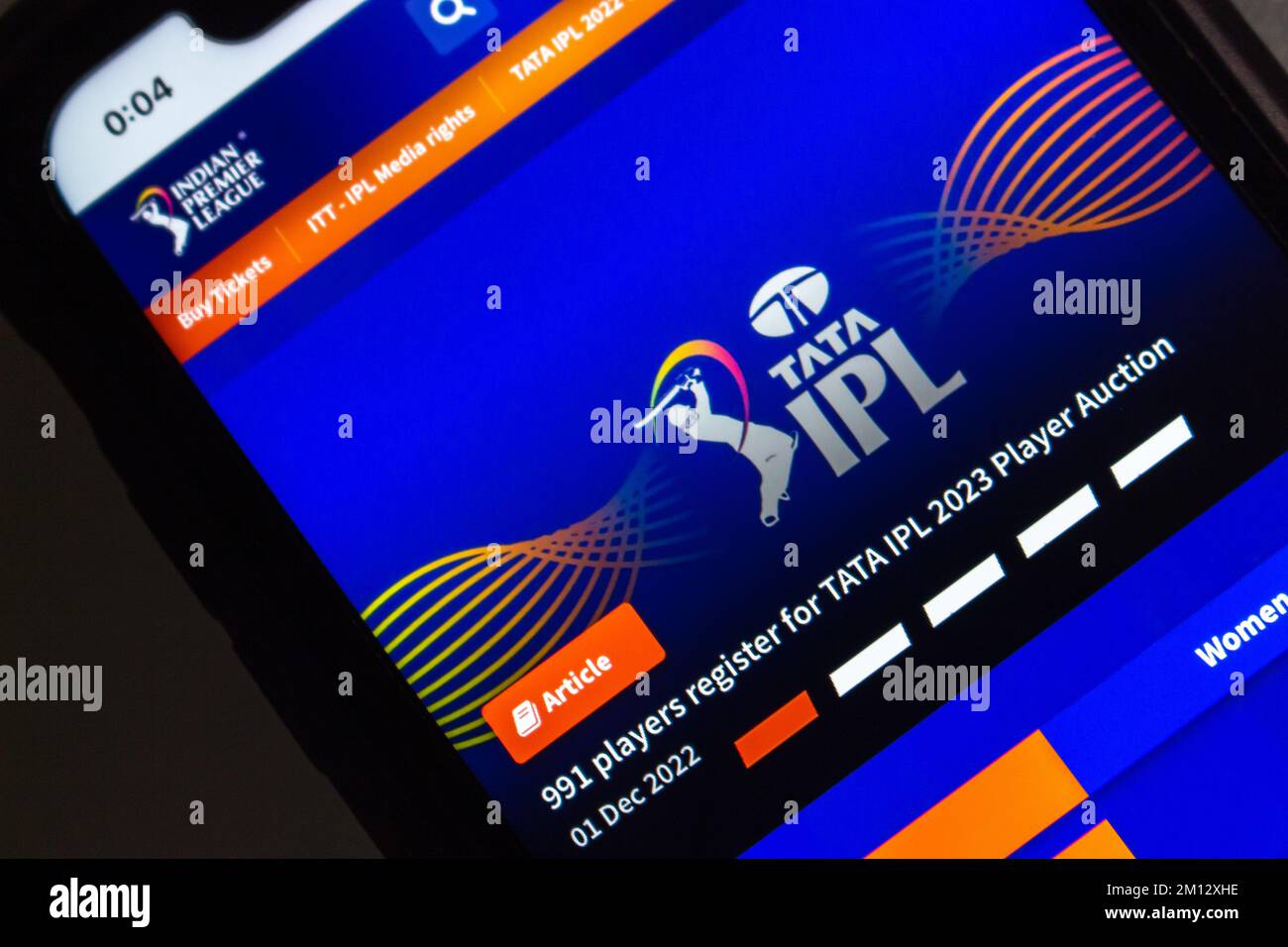 Website of Indian Premier League (IPL) on its website seen in iPhone ...