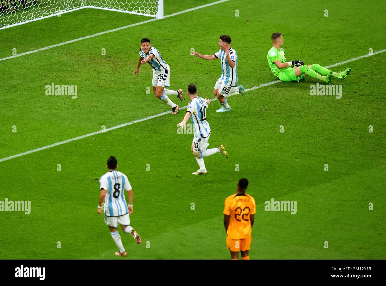 Argentina's Nahuel Molina celebrates scoring their side's first goal of ...