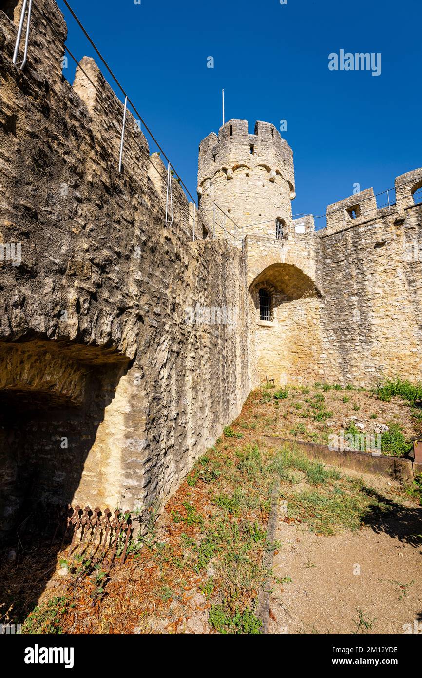 fortified wall with tower on the site of the castle church of Ingelheim ...