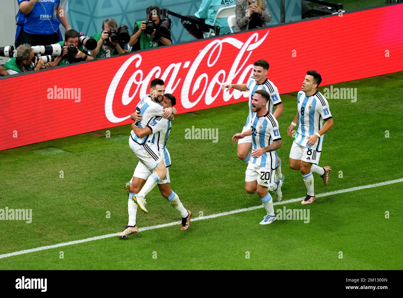 Argentina's Nahuel Molina (second left) celebrates with team-mate ...