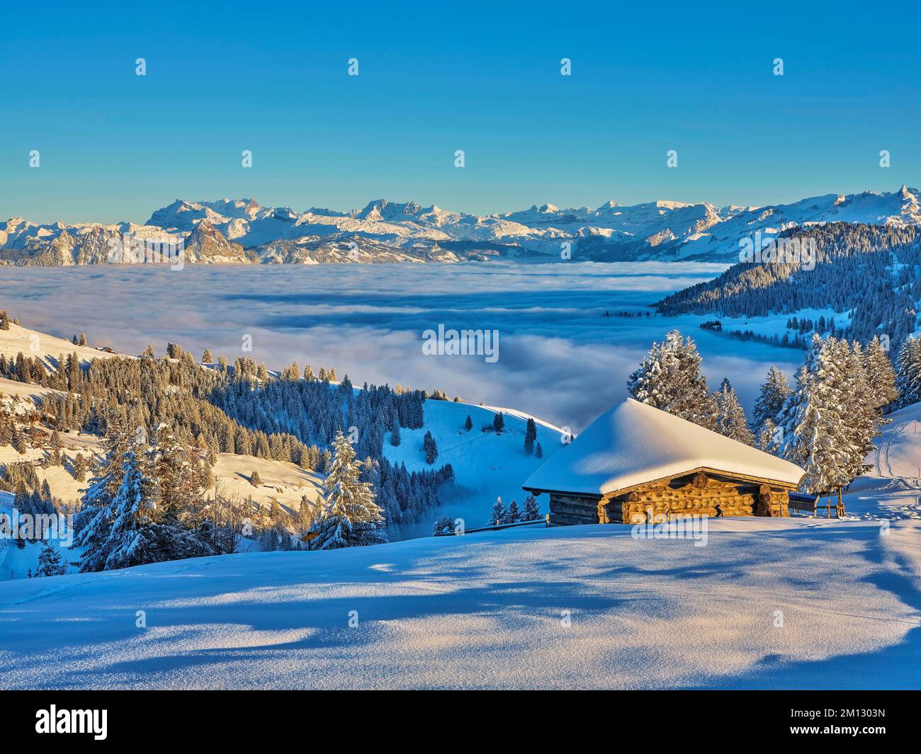 Winter Landscape, Snowy Alpine Hut at the Back of the Central Swiss ...