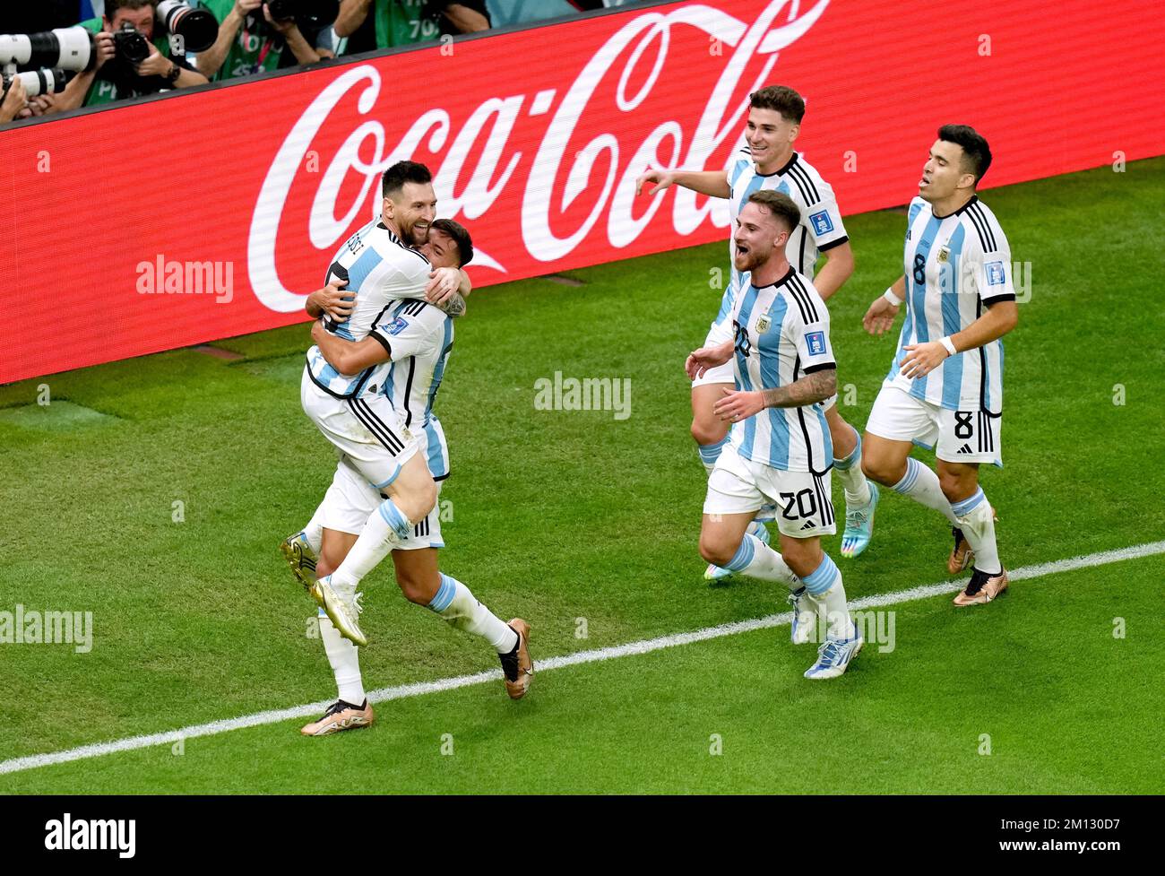 Argentina's Nahuel Molina (second left) celebrates with team-mate ...