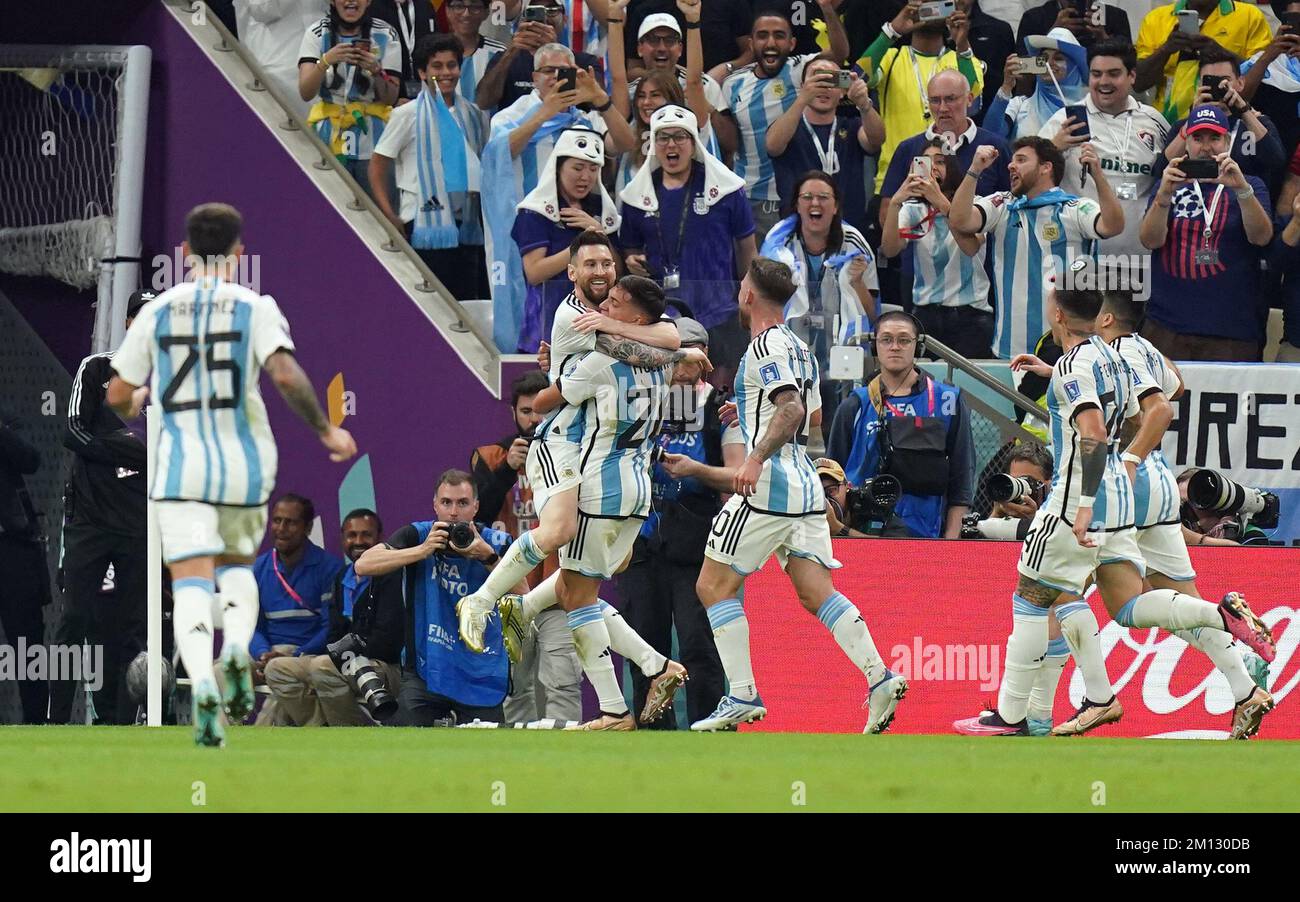 Argentina's Nahuel Molina celebrates scoring the opening goal with ...