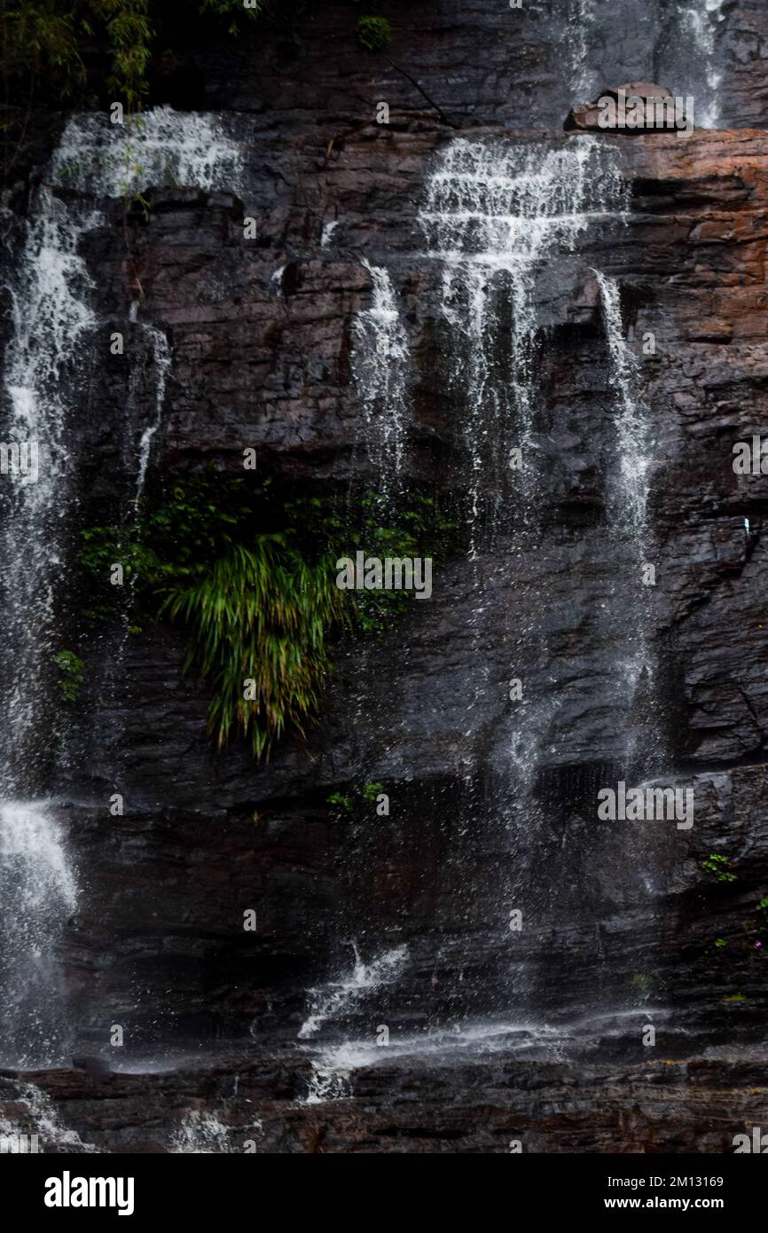 A vertical shot of Jhari falls in Chikmagalur district in Karnataka ...
