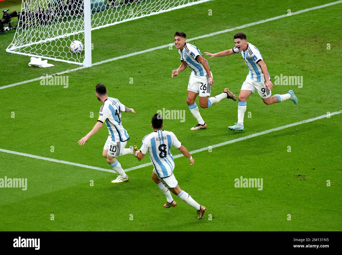 Argentina's Nahuel Molina celebrates scoring their side's first goal of ...