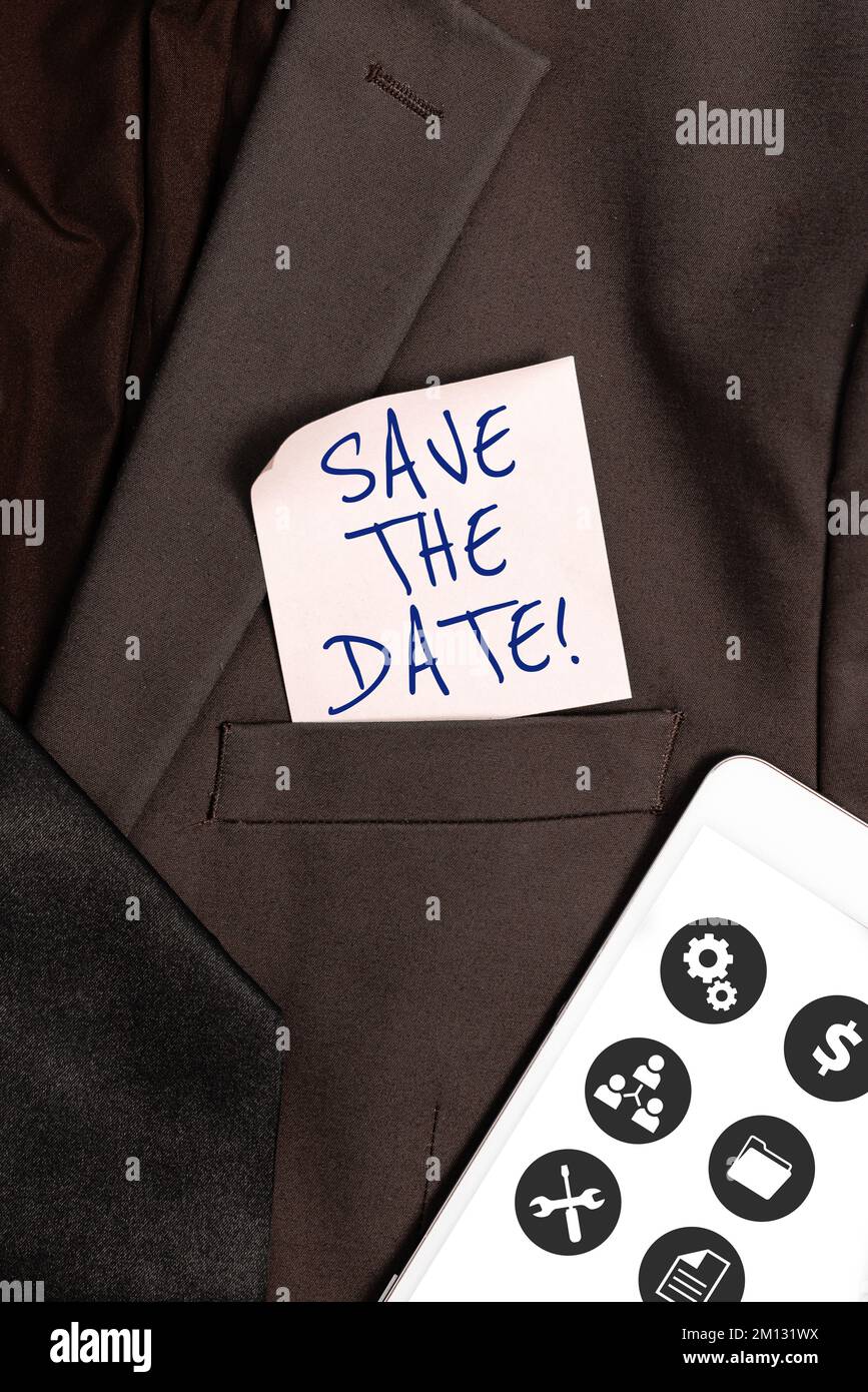 Conceptual caption Save The Date. Business overview Remembering the schedule Mark the calendar ...