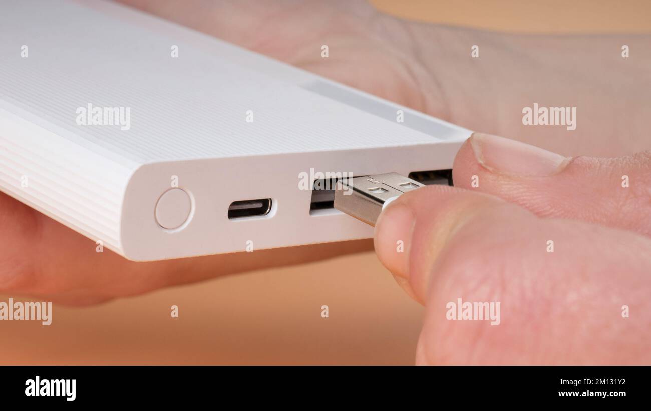 connecting usb phone to power bank, portable accumulator for charging ...