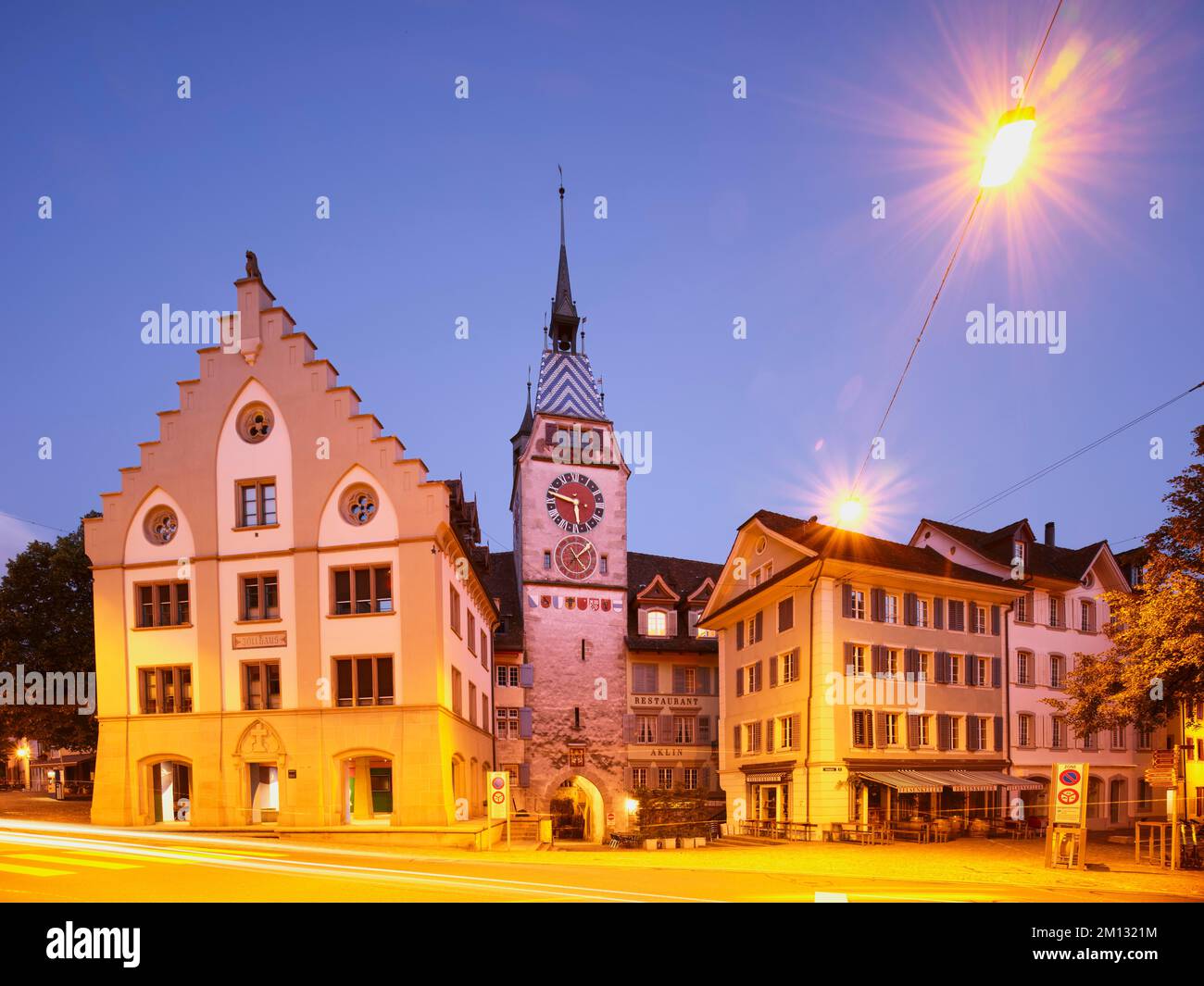 Zytturm in neon lighting, Old Town, Zug, Canton Zug, Switzerland ...